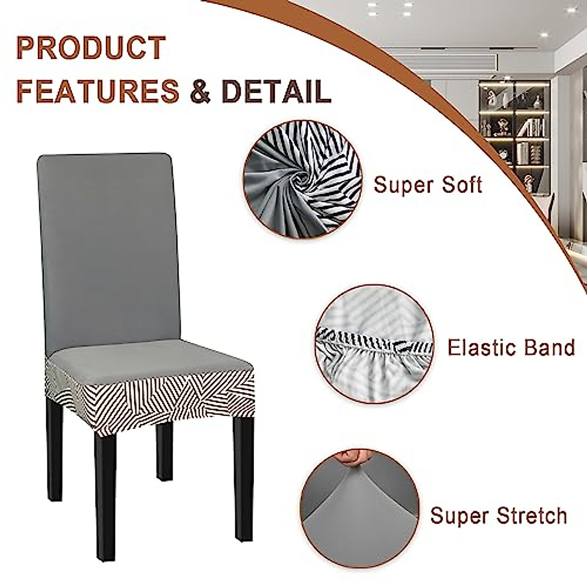 Miaotto Chair Covers for Dining Room Stretch Dining Chair Covers Set of 6 Parsons Chair Slipcover Removable Washable Kitchen Chair Slipcovers for Dining Room Party Banquet,Light Grey Splice