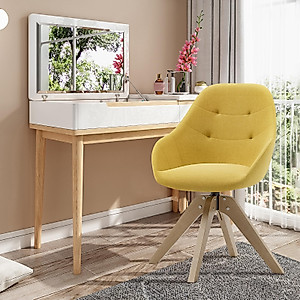 IKIFLY Modern Swivel Accent Chair, Upholstered Armchair Desk Chair No Wheels with Solid Wood Legs, Mid-Century Dining Chair for Dining Living Room Home Office (Yellow)
