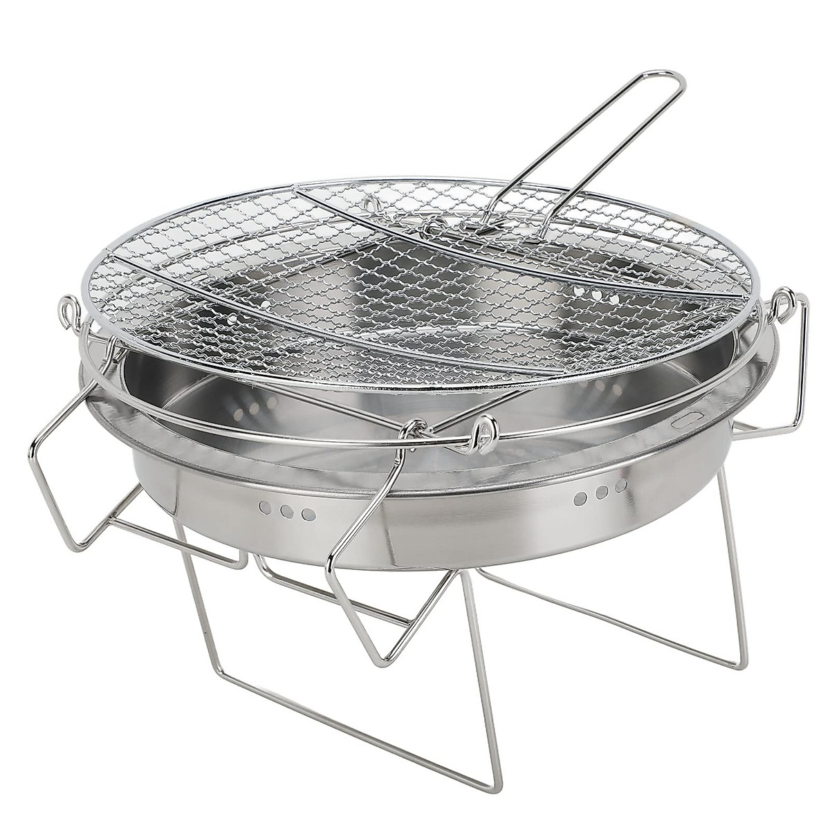 Camping Equipment, Barbecue Stove, Barbecue Set, Round Barbecue Grill, Stainless Steel Mini Folding Round Brazier Grill, Eco-Friendly Portable Charcoal Grill with Grill Mesh