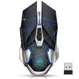 VEGCOO Wireless Gaming Mouse, Silent Click Wireless Rechargeable Mouse with Colorful LED Lights and 3 Level DPI Ergonomic Optical Gamer Mice for Laptop and Computer (C20 Black)