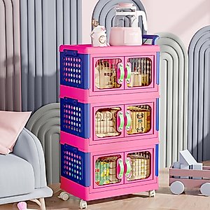 XCBYT Storage Bins with Lids - 3 Tier 36 Gal Collapsible Stackable Storage Bins Plastic Foldable Box Storage with Wheels Closet Organizers and Storage for Bedroom Studyroom Office