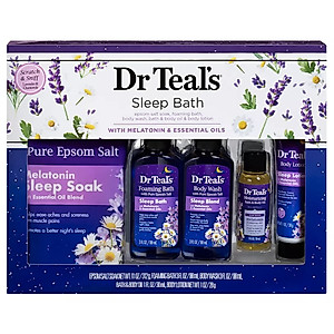 Dr Teal's Melatonin Gift Set for Better Sleep - Epsom Salt Soak, Bath, Body Wash, Body Oil & Lotion - At Home Spa Kit