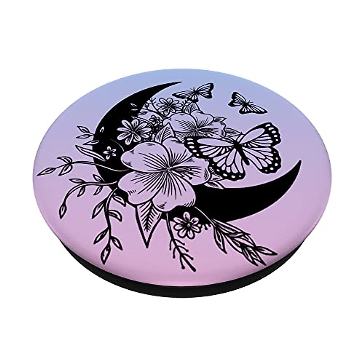 Violet Lavender Ombre Black Butterfly Crescent Moon Flower PopSockets Swappable PopGrip