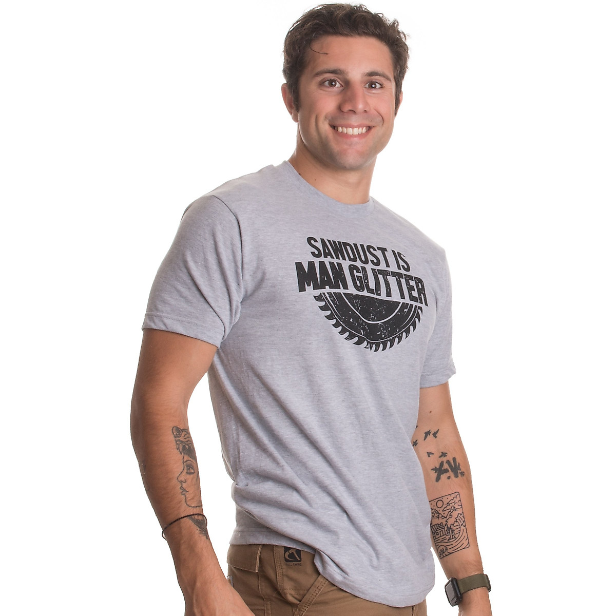 Ann Arbor T-shirt Co. Sawdust is Man Glitter | Funny Woodworking Saw Dust Humor T-Shirt-(Adult,L) Sports Grey