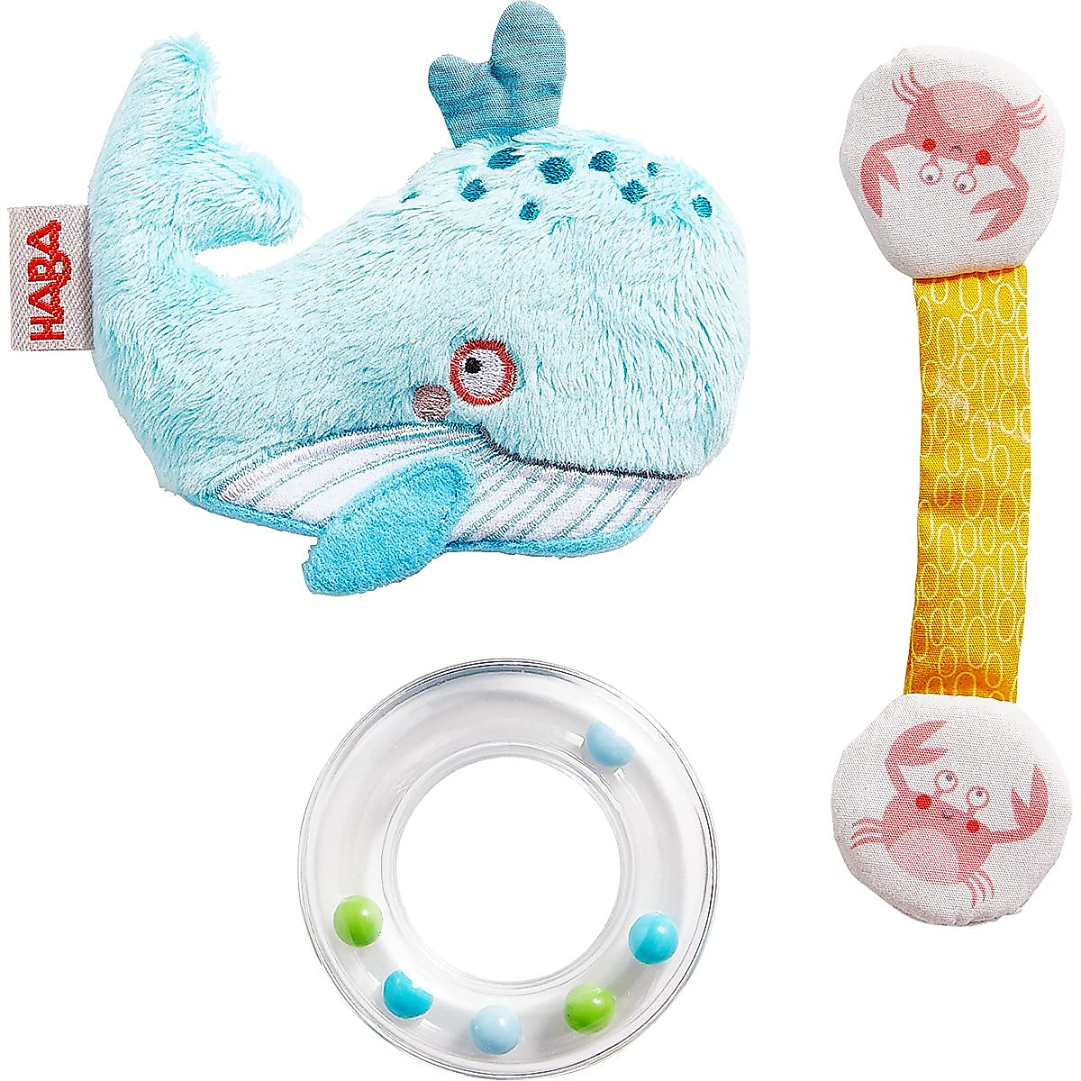 HABA Marine World Fabric Baby Toy Rattle with Removable Plastic Teething Ring