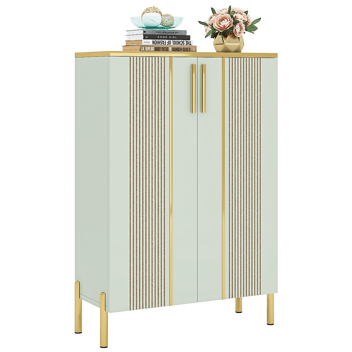 Tribesigns Shoe Cabinet with Doors, 6-Tier Shoe Storage Cabinet with Adjustable Shelves, Wooden Shoes Rack Shoe Storage Organizer for Entryway, Hallway, Closet, Living Room, Light Green