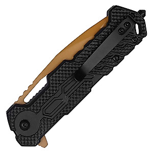 Buckshot Knives 8" Overall Two Tone Aluminum Handle Spring Assisted Folding Pocket Knife (Orange)