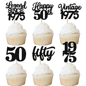 Rsstarxi 48 Pack Black Vintage 1975 Cupcake Toppers Legend Since 1975 Fifty Cupcake Picks Happy 50th Number 50 Cupcake Topper for 50th Birthday Wedding Anniversary Party Cake Decorations Supplies