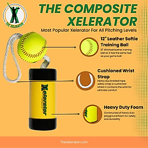 The Composite Xelerator Fastpitch Softball Pitching Trainer and Warm Up Tool with 12 Inch Premium Leather Indoor Ball for Improved Grip - Made in USA
