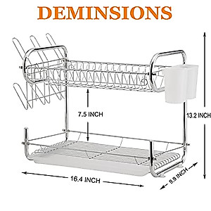 Naturous Dish Drying Rack 2 Tier, Kitchen Dish Rack with Drainboard