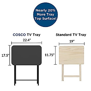 COSCO 5-Piece Folding Vinyl Top TV Tray, Black with Storage Rack, Multi-Purpose, for Snacks, Portable Workspace, & Easy to Store Activity Table Set, 1-Pack