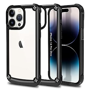 Arae for iPhone 14 Pro Max Case Clear, Hard Back Soft TPU Slim Shockproof Protective Bumpers Phone Cases Clear Cover for iPhone 14 Pro Max 6.7 inch, Black