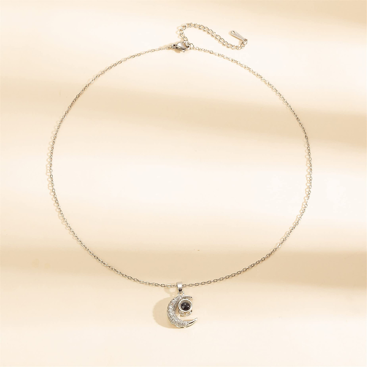 TRWWELL I Love You Necklace 100 Languages Projection Silver Half Moon Pendant Necklace for Women Wedding Birthday Anniversary Jewelry Gift