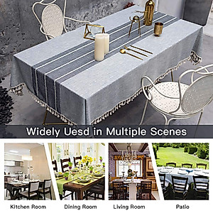 Deep Dream Tablecloth, Embroidered Table Cloth Cotton Linen Wrinkle Free Anti-Fading Tablecloths Washable Dust-Proof Table Cover for Kitchen Dinning Party Christmas, 55 x 86 Inch - New Gray