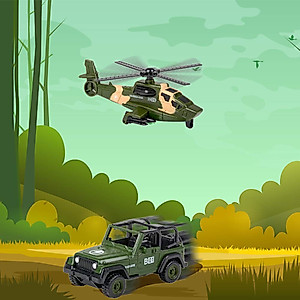 ArtCreativity Military Toy Playset for Kids, 2-Piece, Includes 1 Helicopter Toy and 1 Jeep, Durable Diecast Army Toys for Kids, Pretend Play Set for Boys and Girls, Great Birthday Gift