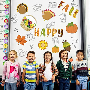 45 Pieces Fall Bulletin Board Decorations Turkey Pumpkin Maple Leaves Sunflower Cutouts Thanksgiving Happy Fall Cutouts for Classroom Bulletin Border Decoration