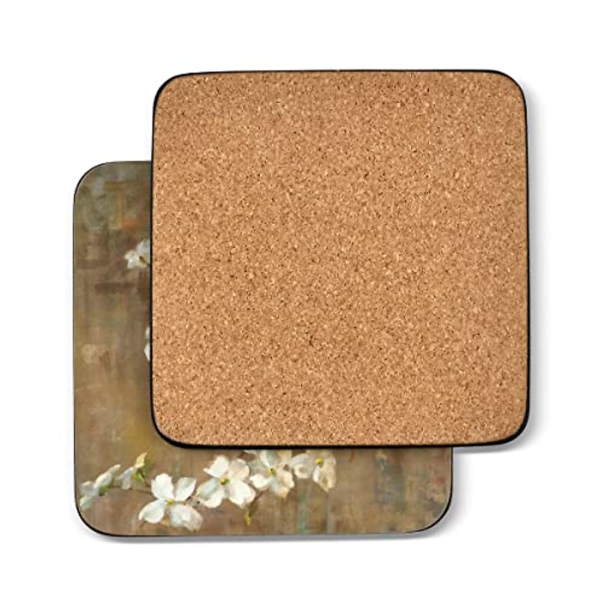 Pimpernel Dogwood in Spring Collection Coasters | Set of 6 | Cork Backed Board | Heat and Stain Resistant | Drinks Coaster for Tabletop Protection | Measures 4” x 4”
