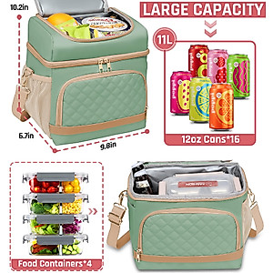 YESBAG Lunch Bag for Women, Leakproof Insulated Soft Adult Lunch Tote Cooler Bag Box With Adjustable Shoulder Strap for Office & Picnic (Green, 11L)