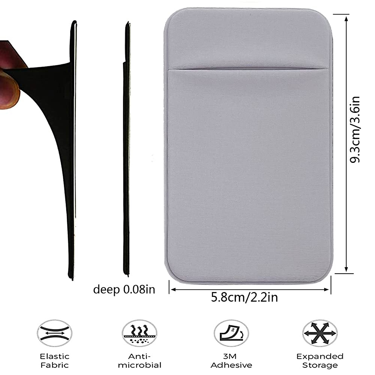 CKANDAY 4 Pack Cell Phone Card Holder with Adhesive Sticker for Back of Phone, Stretchy Fabric Card Sleeves ID Credit Card Pocket Stick On Wallet for Android Smartphones