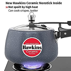 HAWKINS 3 Litre Ceramic Nonstick Pressure Cooker, Induction Inner Lid Cooker, Granite Contura Shaped Cooker, Best Cooker (ICC30)