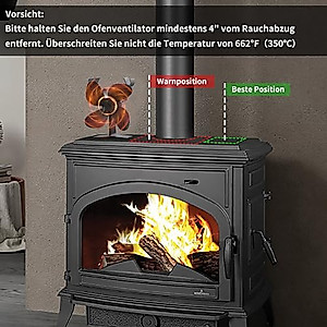 Surakey Wood Stove Fan for Heater, Heat Powered 4 Blade Non Electric Fireplace Fan with Bracket Reindeer Shape Heater, for Wood Log Burner Stove/Fireplace Camping Outdoor/Indoor Use (Green)