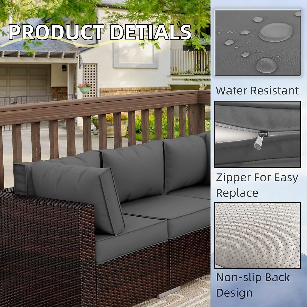 PROHIKER Patio Cushion Cover Replacement 14 Pack Outdoor Sofa Cushion and Pillow Covers Only with Zipper for 7-Piece Outdoor Patio Furniture Conversation Set (Dark Grey)