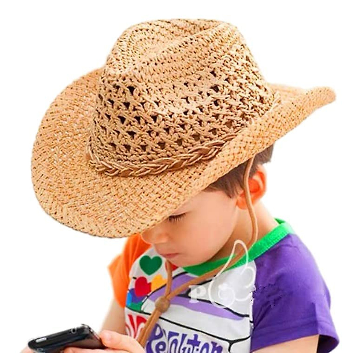 Straw Cowboy Sun Hat for Women/Kid Shapeable Western Style Country UPF 50+ Cap