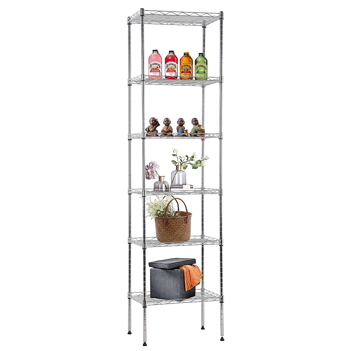 FDW 6 Tier Wire Shelving 17L x 12W x 64H Pantry Shelves Storage Rack Shelving Units Adjustable Metal Shelves for Kitchen Commercial Garage Small Places,Chrome