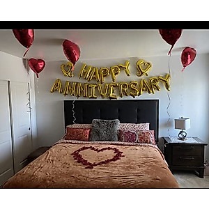 KUNGOON Happy Anniversary Balloon Banner,Valentines Day/Wedding Anniversary Party Decorations,Love Party and Anniversary Party Supplies,16 Inch Gold Aluminum Foil.