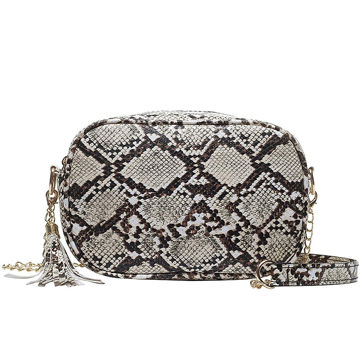 RARITYUS Women Girls Snakeskin Crossbody Purse Shoulder Bag with Fashion Cute Tassels Adjustable Strap for Women Teen Girls
