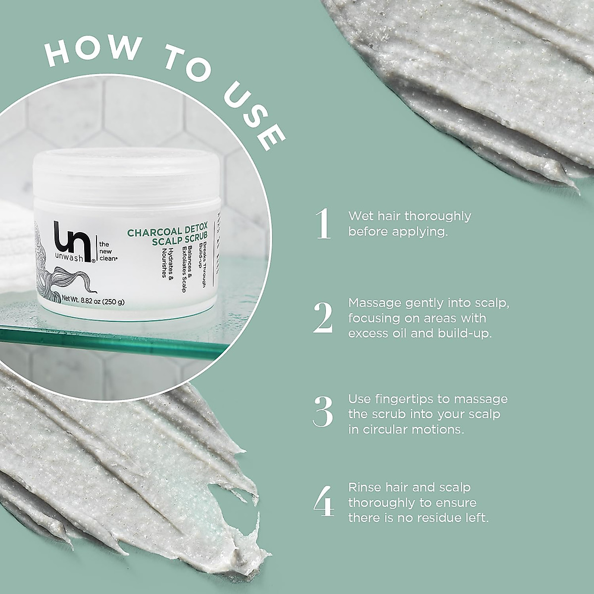 Unwash Charcoal Detox Scalp Scrub - Detoxify, Exfoliate, & Rebalance Hair & Scalp, Removes Build-Up, For Dry, Itchy Scalps Paraben Free, 8.82 oz