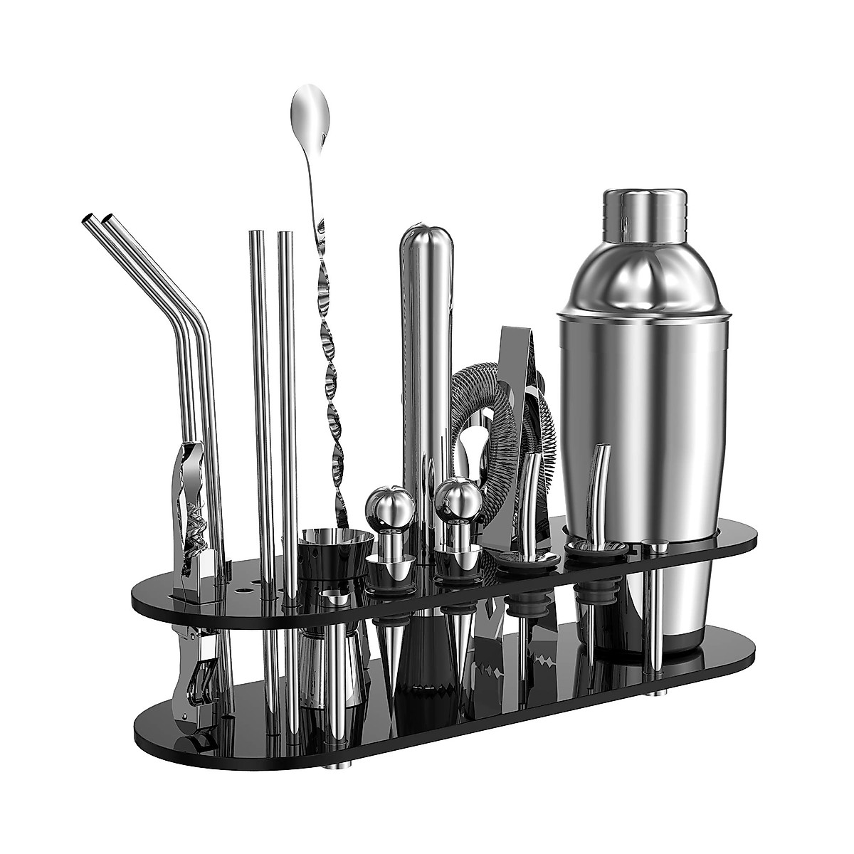 Hellpnoom Cocktail Shaker Set with Rotating Stand Bartender Kit 19 Piece Bartender Kit Includes Martini Cocktail Shaker and All Bar Accessories Perfect for The Home and Bar