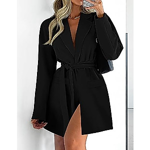 ZESICA Women's 2023 Blazers Long Sleeve Lapel Open Front Oversized Business Work Office Jackets Blazer with Belt,Black,Medium