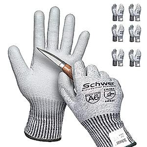 Schwer 6 Pairs Cut Resistant Gloves ANSI A6 Cut Proof Work Gloves, Touchscreen, for Men and Women Used to Woodworking, Glass Cutting, Construction, Cargo Handling, Material Sorting, Car Repair（M）