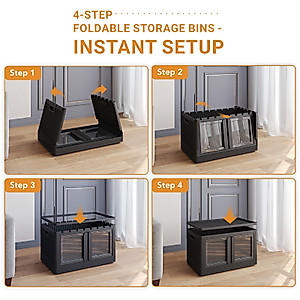 eShelf Stackable Storage Bins with Lids, Collapsible Storage cabinets with Doors and Wheels, 152 QT-2 Pack Closet Organizers and Storage for Home, Closet, Dorm, Black