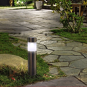 Solar Bollard Lights Outdoor - 6 Pack Stainless Steel Warm White LED Landscape Lights Waterproof Decorative Lighting for Backyard Lawn Patio