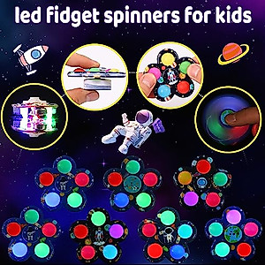 SCIONE 24 PCS Space Theme LED Light Up Fidget Spinner Toys, Party Favors for Kids 4-8 8-12, Birthday Valentines Day Gifts Goodie Bag Treasure Box Toys for Classroom, Glow in The Dark Sensory Toys