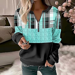 Women's Fall Half Zip Collar Pullover Lapel Long Sleeve Blouses Top Tees Quarter Zip V-Neck Shirts Graphic Vintage Sweatshirts Fashion Loose Fitting Blouse Printed Oversized Blouses