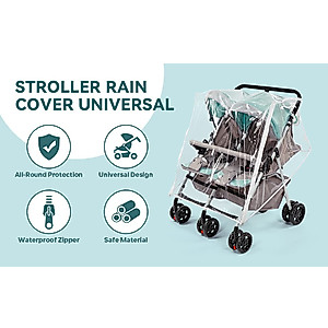 Double Stroller Rain Cover, Waterproof Weather Shield for Side by Side Baby Double Stroller, Twins Stroller Cover for Rain/Wind/Snow/Cold/Dust, Baby Outdoor Accessories