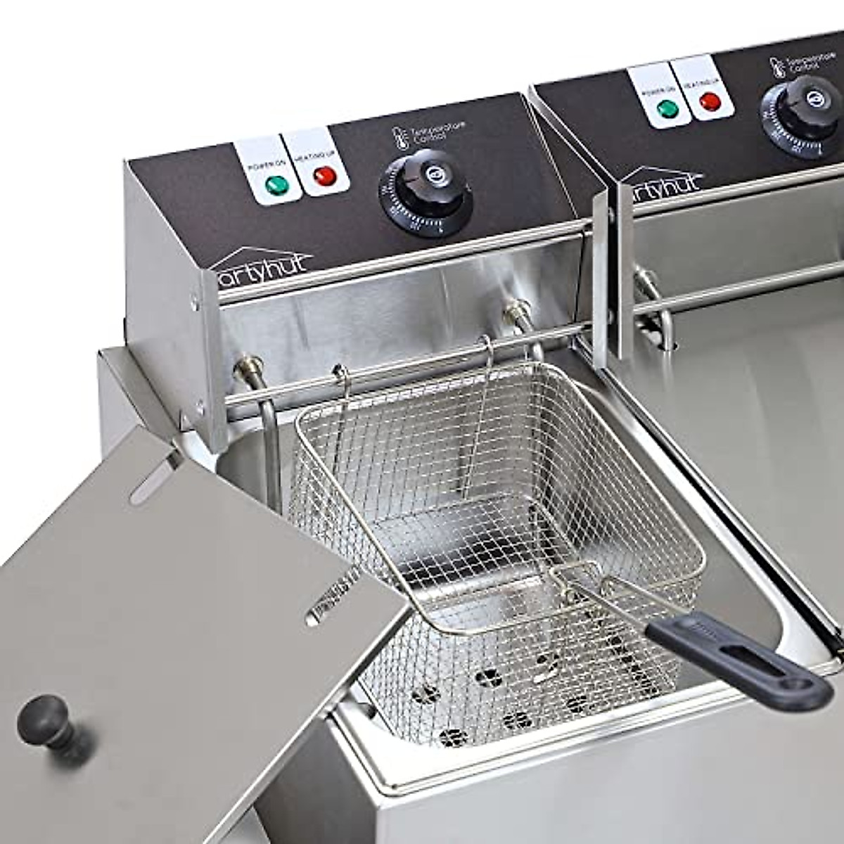 PartyHut 12 Liter/12.6 Quart Dual-tank Commercial Deep Fryer Machine, Double Basins Large Capacity Stainless Steel Countertop Fryer, 110v Double Two Tank Design for Small Business and Events