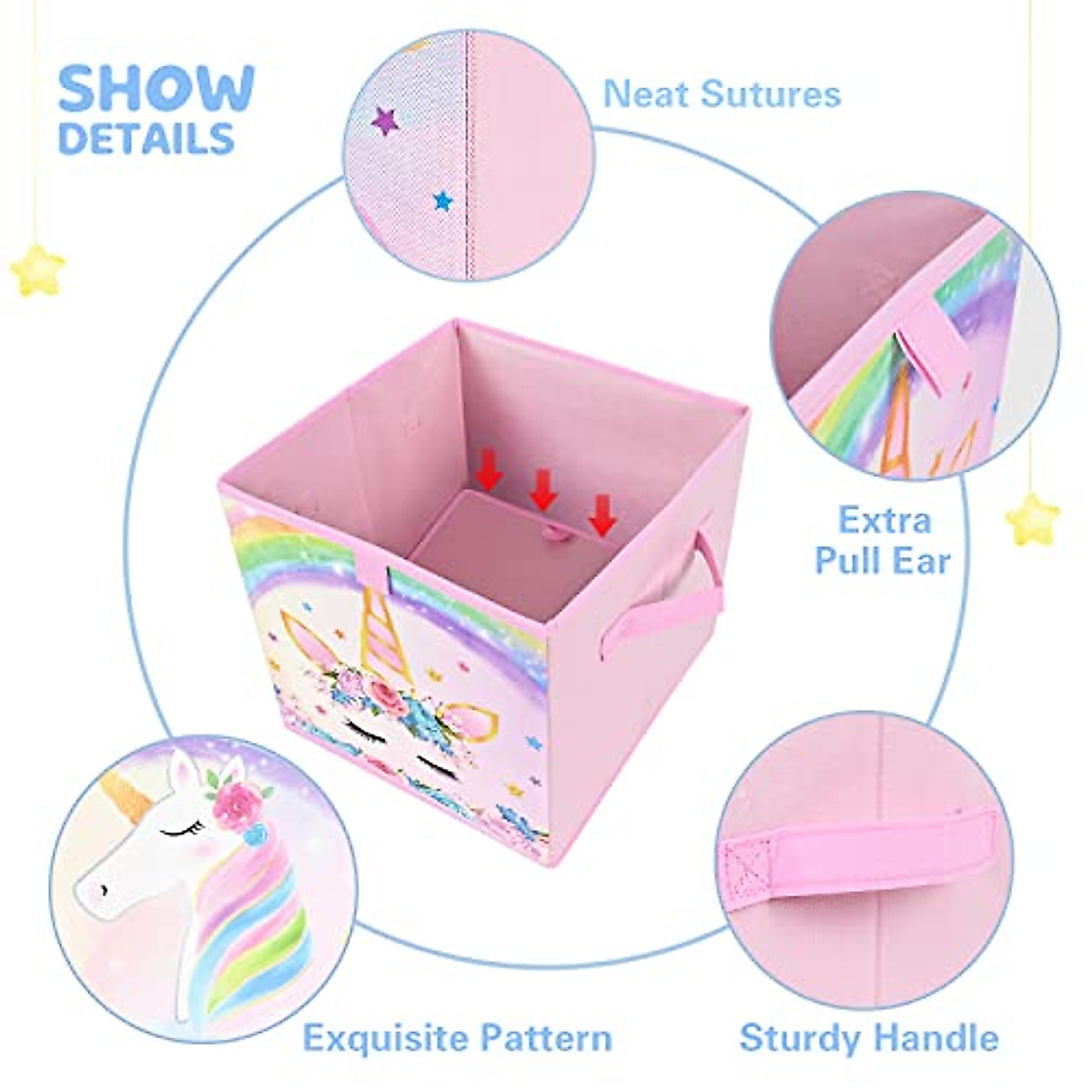 Cube Storage Bins - 4 Pack Fabric Foldable Storage Cube Organizer for Kids Decorative Storage Baskets with Handles 11" x 11" Home Closet Nursery Room Bedroom (Unicorn)