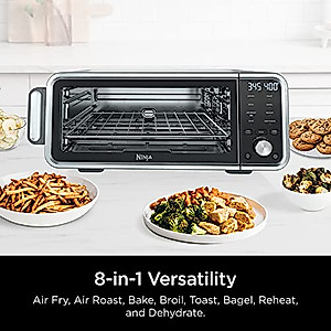 Ninja SP201 Digital Air Fry Pro Countertop 8-in-1 Oven with Extended Height, XL Capacity, Flip Up & Away Capability for Storage Space, Basket, Wire Rack Crumb Tray, Silver (Renewed), Black