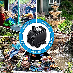 CWKJ Fountain Pump, 880GPH Submersible Water Pump, Durable 60W Outdoor Fountain Water Pump with 6.5ft Power Cord, 3 Nozzles for Aquarium, Pond, Fish Tank, Water Pump Hydroponics, Backyard Fountain
