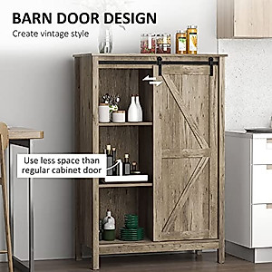 HOMCOM Accent Cabinet, Kictchen Cupboard Storage Cabinet, 3-Tier Organizer with Barn Door and Adjustable Shelf, Antique Grey