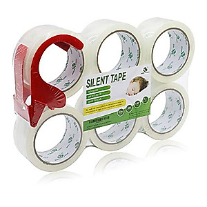 BOMEI PACK No Noise Quiet Clear Packing Tape, Heavy Duty Packaging Tape, Refill Rolls for Sealing Packing and Shipping, 2.4Mil 1.88Inch 55Yards 6rolls, with Free Dispenser