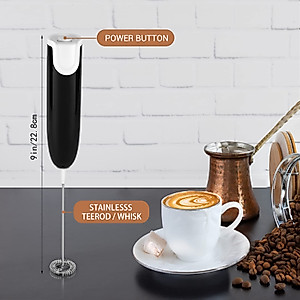 Milk Frother Handheld Foam Maker for Lattes, Whisk Drink Mixer for Coffee, Mini Foamer Blender and Electric Mixer Coffee Frother for Cappuccino, Frappe, Matcha, Hot Chocolate, No Stand - Black
