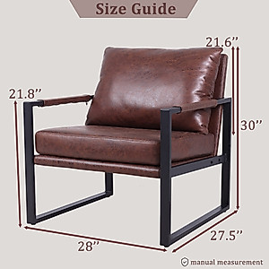 Nusetx Mid-Century Modern Accent Chair, Faux Leather Upholstered Living Room Chairs with Waist Cushion, Reading Armchair for Bedroom Sunroom, Brown