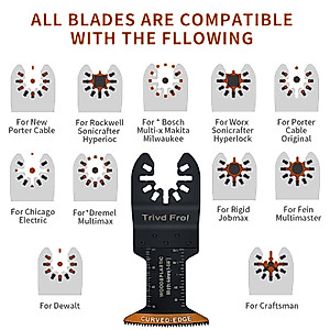 Trivd Frol 50Pcs Curved-Edge Oscillating Tool Blades Professional Universal Oscillating Saw Blades Wood Multitool Blades Compatible with Dewalt, Milwaukee, Makita, Ryobi, Rockwell, Bosch
