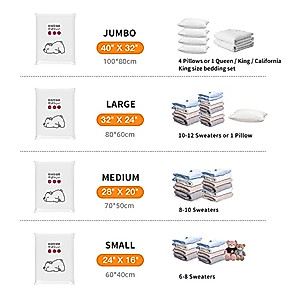 RichBears Vacuum Storage Bags, 8 Small Space Saver Bags for Comforters Blankets Clothes Pillows Bedding with Hand Pump