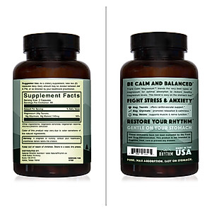 Natural Rhythm Triple Calm Magnesium 150 mg - 120 Capsules – Magnesium Complex Compound Supplement with Magnesium Glycinate, Malate, and Taurate. Calming Blend for Promoting Rest and Relaxation.